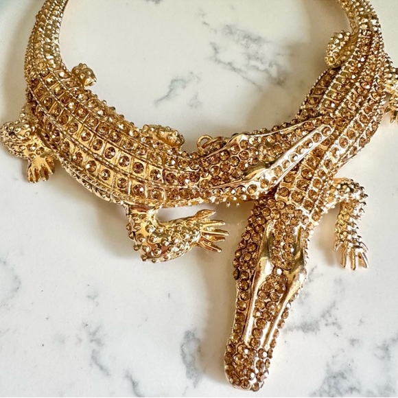 Jewelry | Alligator Choker Rhinestone Necklace Gold Gator Crocodile ...